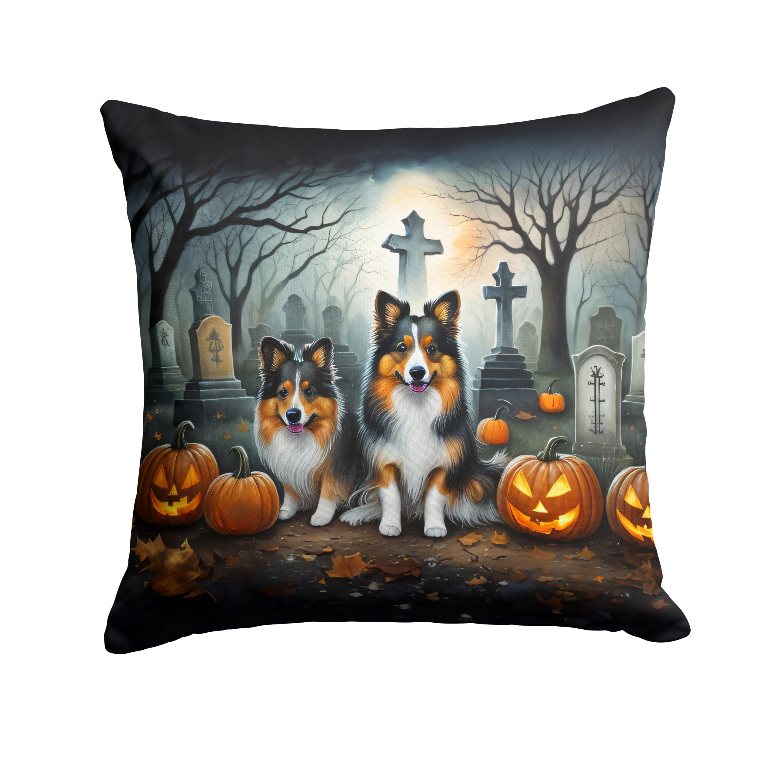 Sheltie Spooky Halloween Fabric Decorative Pillow 14 in x 14 in ...