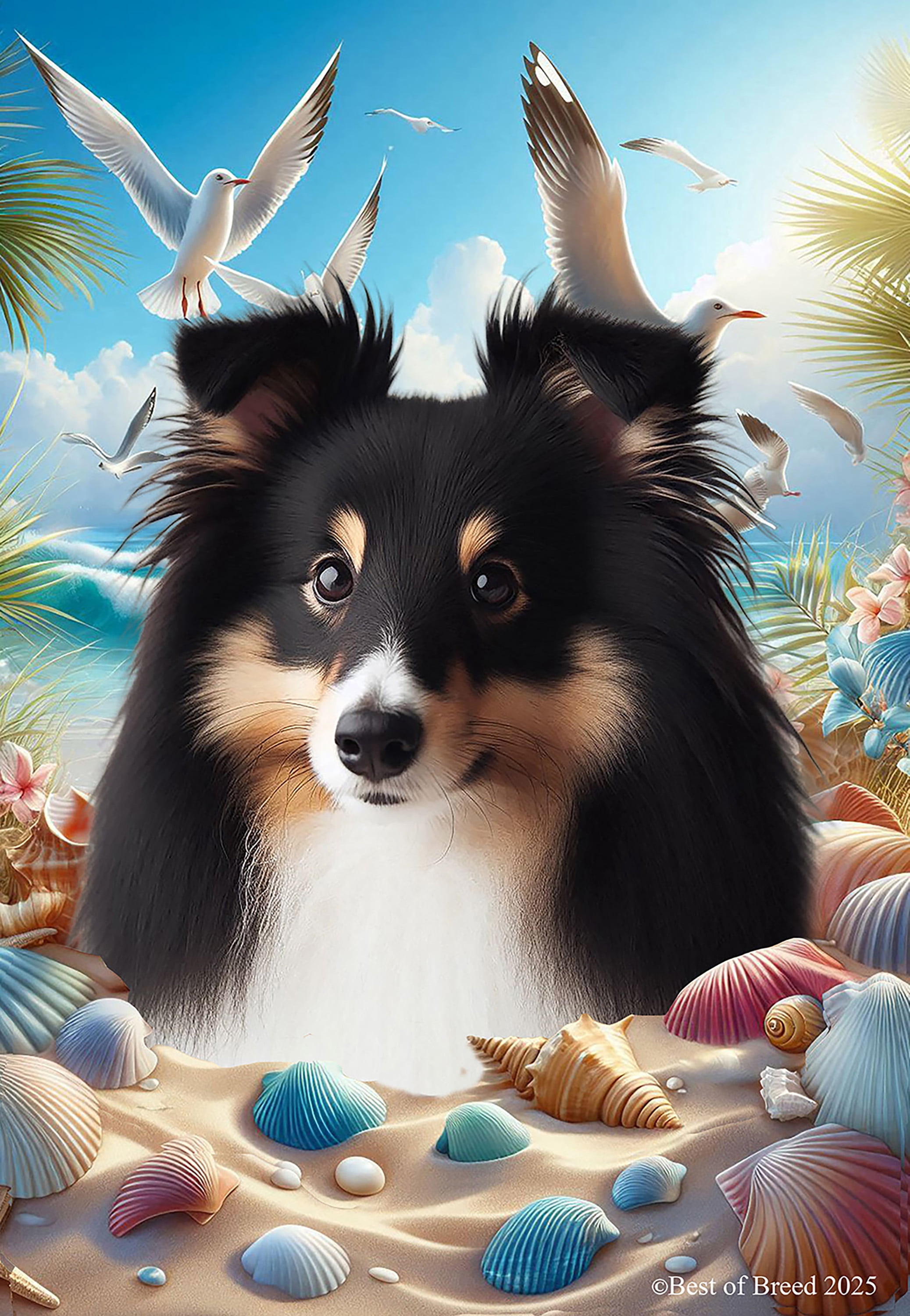 Sheltie Tri - Best of Breed Summer Beach Outdoor House Flag 28" x 40 ...
