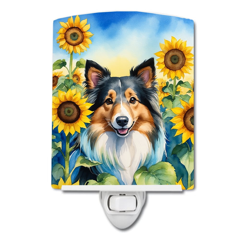 Sheltie in Sunflowers Ceramic Night Light 4 in x 6 in - Walmart.com