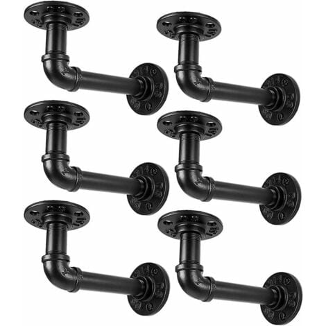 Shelves Industrial Pipe Support Brackets, Black Metal L Shaped Pipe ...