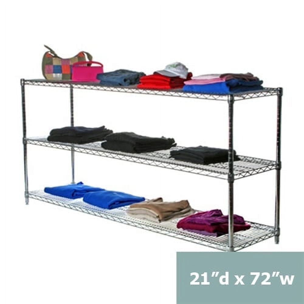 Shelving Inc. 21"d x 72"w x 34"h Chrome Wire Shelving with 3 Tier ...