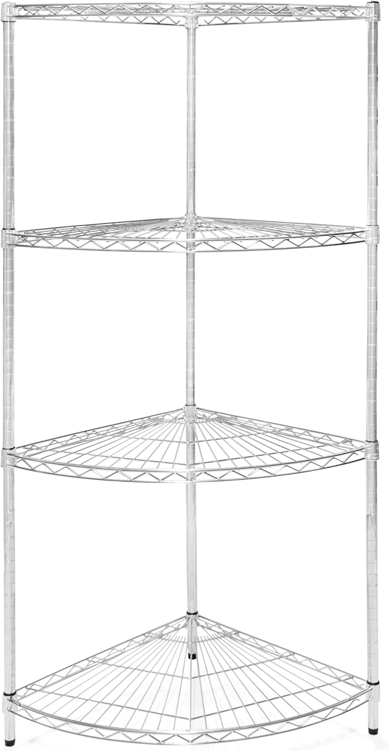 Shelving Inc. 24" d Corner Wire Shelving with 4 Tier Shelves - 72" h, Weight Capacity 800lbs Per ...