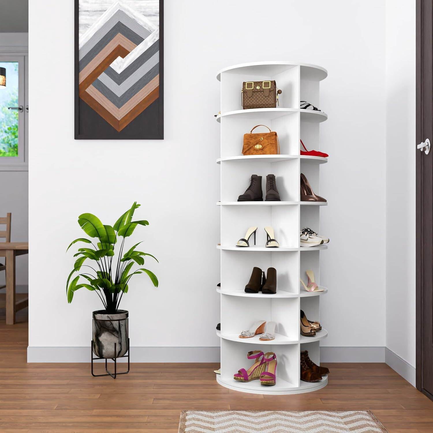 Shelving Units, 7 Tier Rotating Shoe Rack Tower, Spinning Shoe Display ...