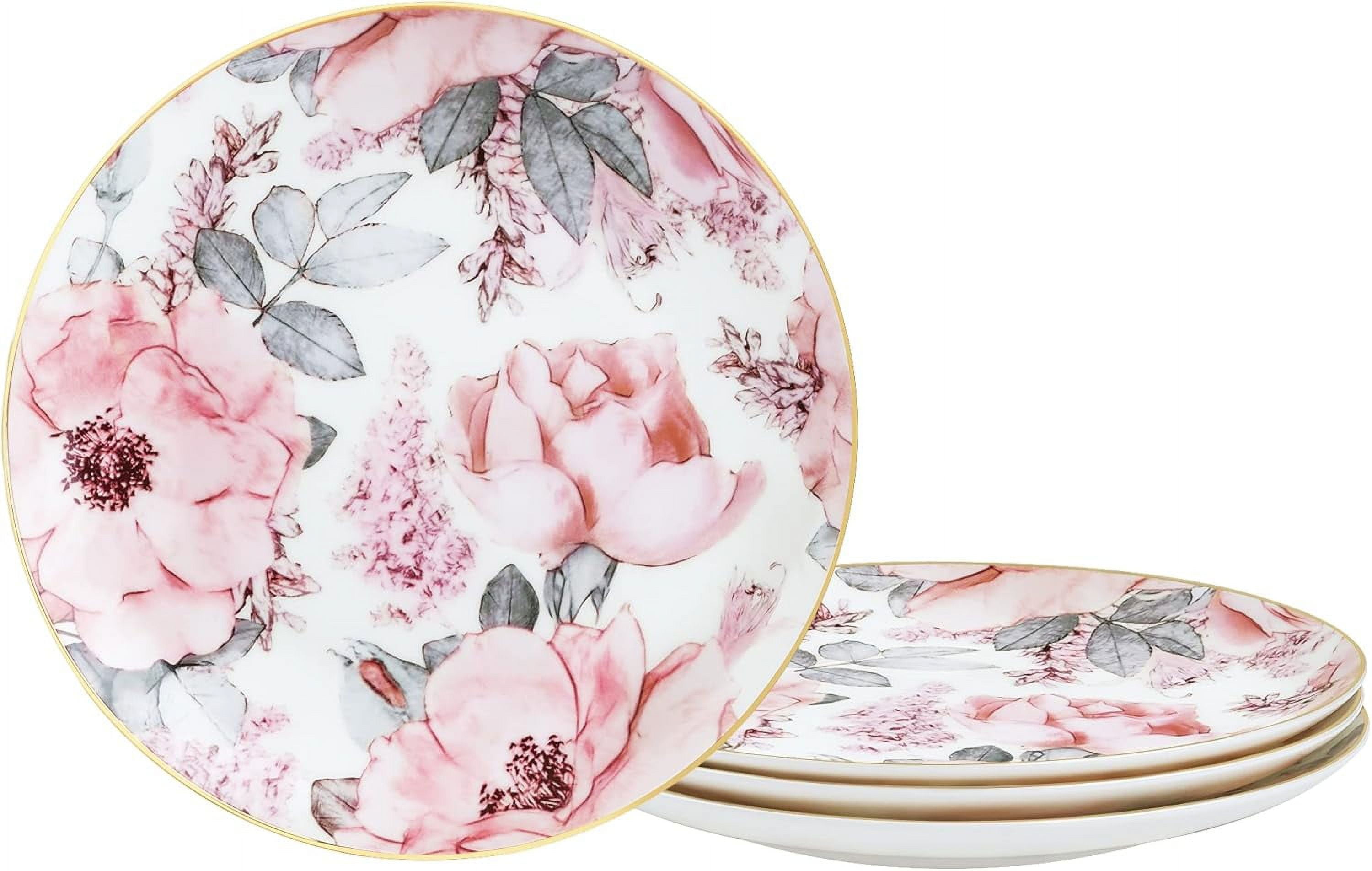 ShengRui 8" Floral Bone China Dessert Plates, Blue and White Porcelain ...