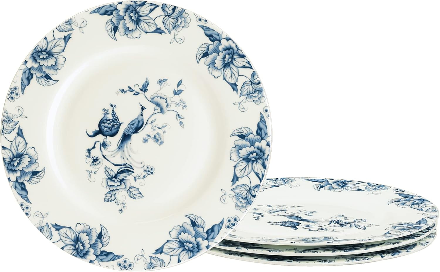 ShengRui 8" Floral Bone China Dessert Plates, Blue and White Porcelain ...