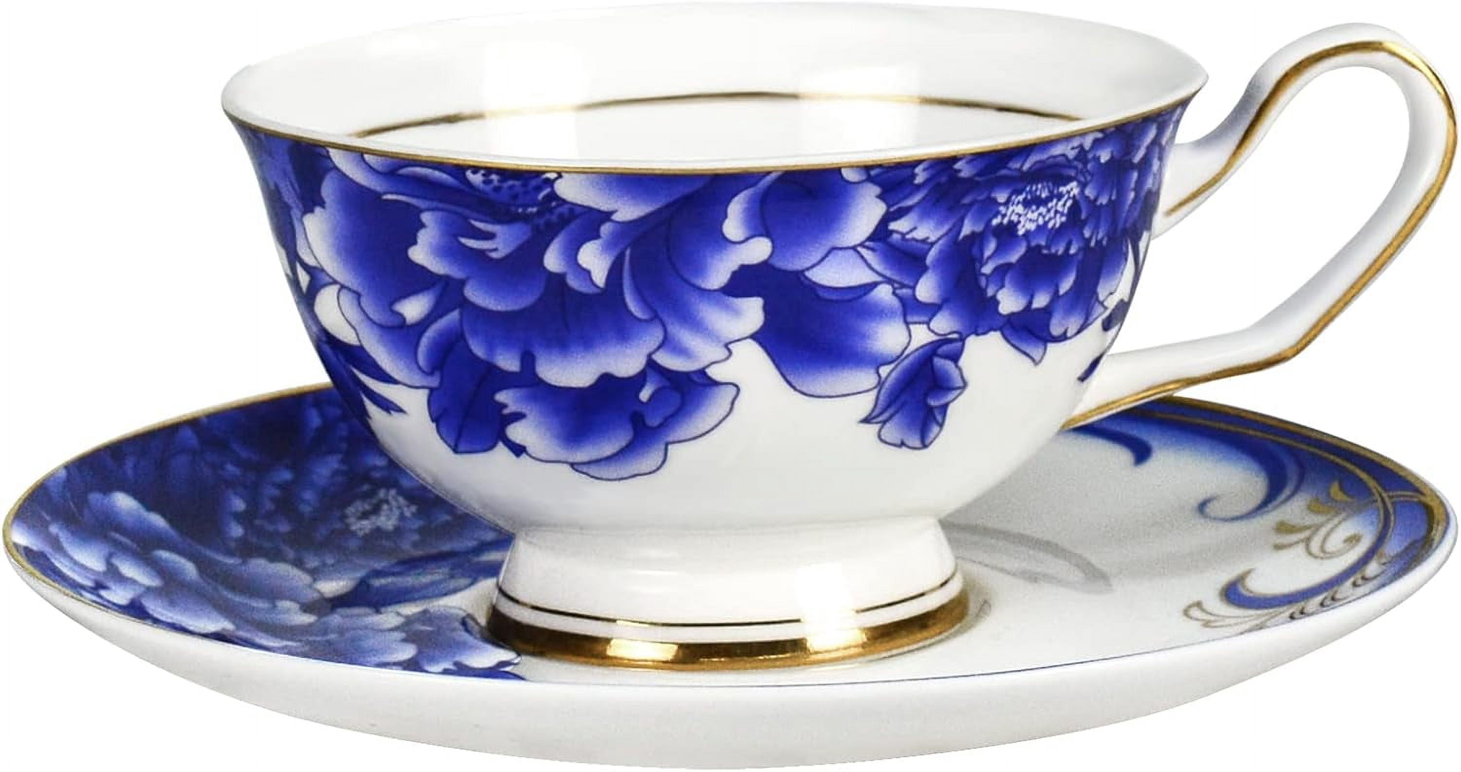 ShengRui Bone China Tea Cup and Saucer Set, Vintage Floral Bone China Tea Coffee Cup and Saucer ...