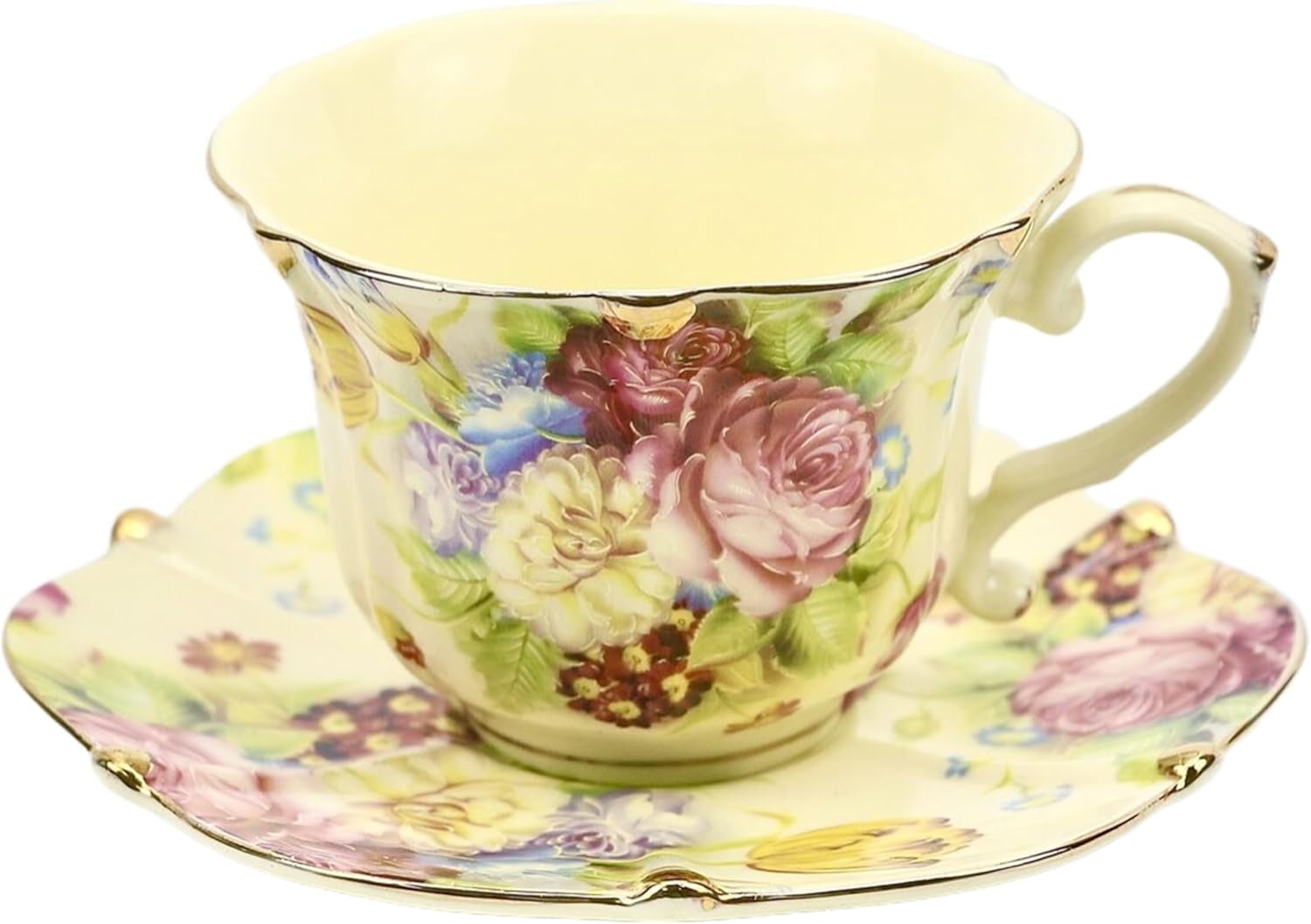ShengRui Country Roses 3 Peices Bone China Tea Cup And Saucer Set ...