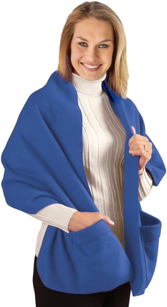 ShengRui Cozy Fleece Wrap Shawl With Large Front Pockets - Keeps Hands ...