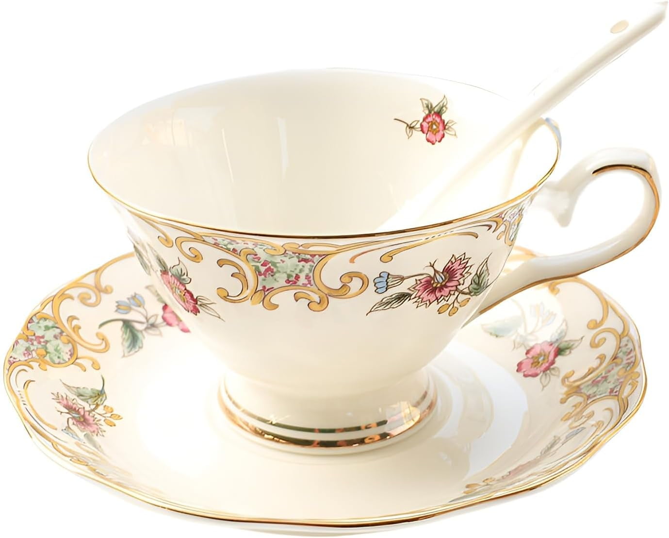 ShengRui Elegant Bone China Tea and Coffee Cup with Saucer – Exquisite Floral Design, Perfect ...