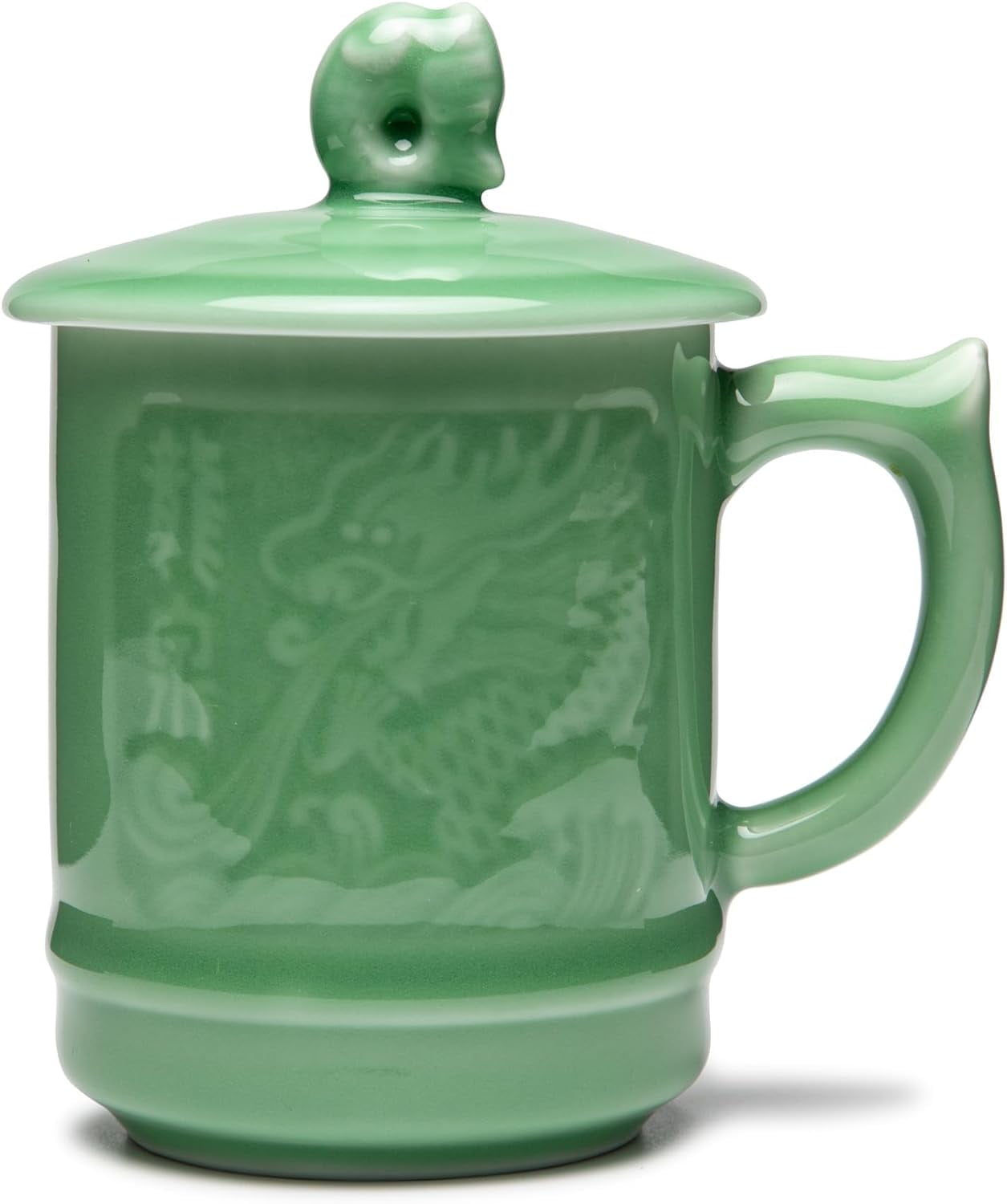 ShengRui Green Porcelain Dragon Tea Cup with Lid and Handle,13.5 Oz ...