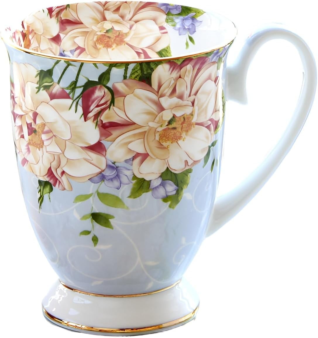ShengRui Handcrafted Floral Ceramic Tea and Coffee Cup – Elegant Gold Trim, 300ml (02 Pink ...