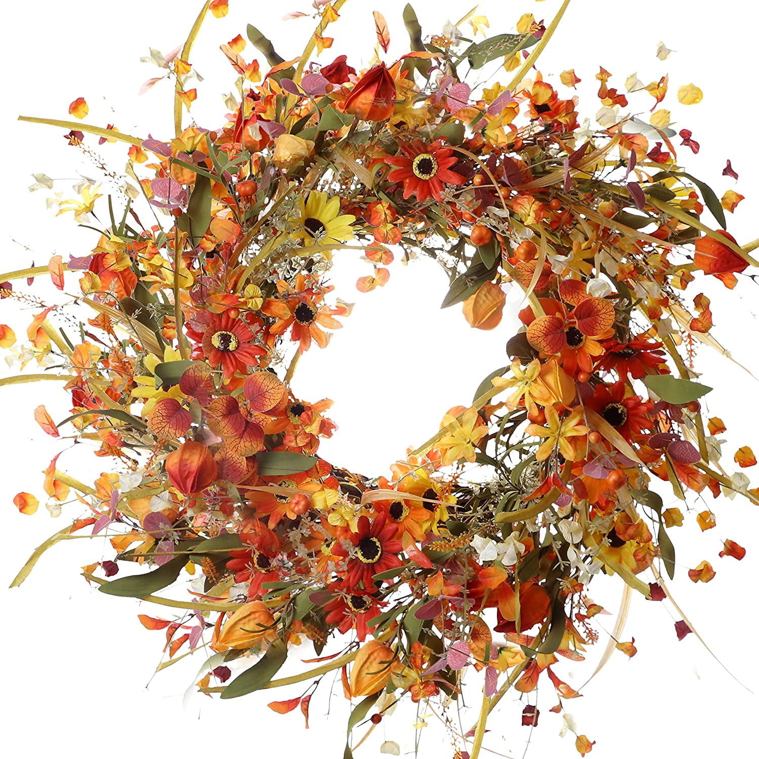 ShengRui J’FLORU Fall Wreaths for Front Door,22” Artificial Fall Wreath ...