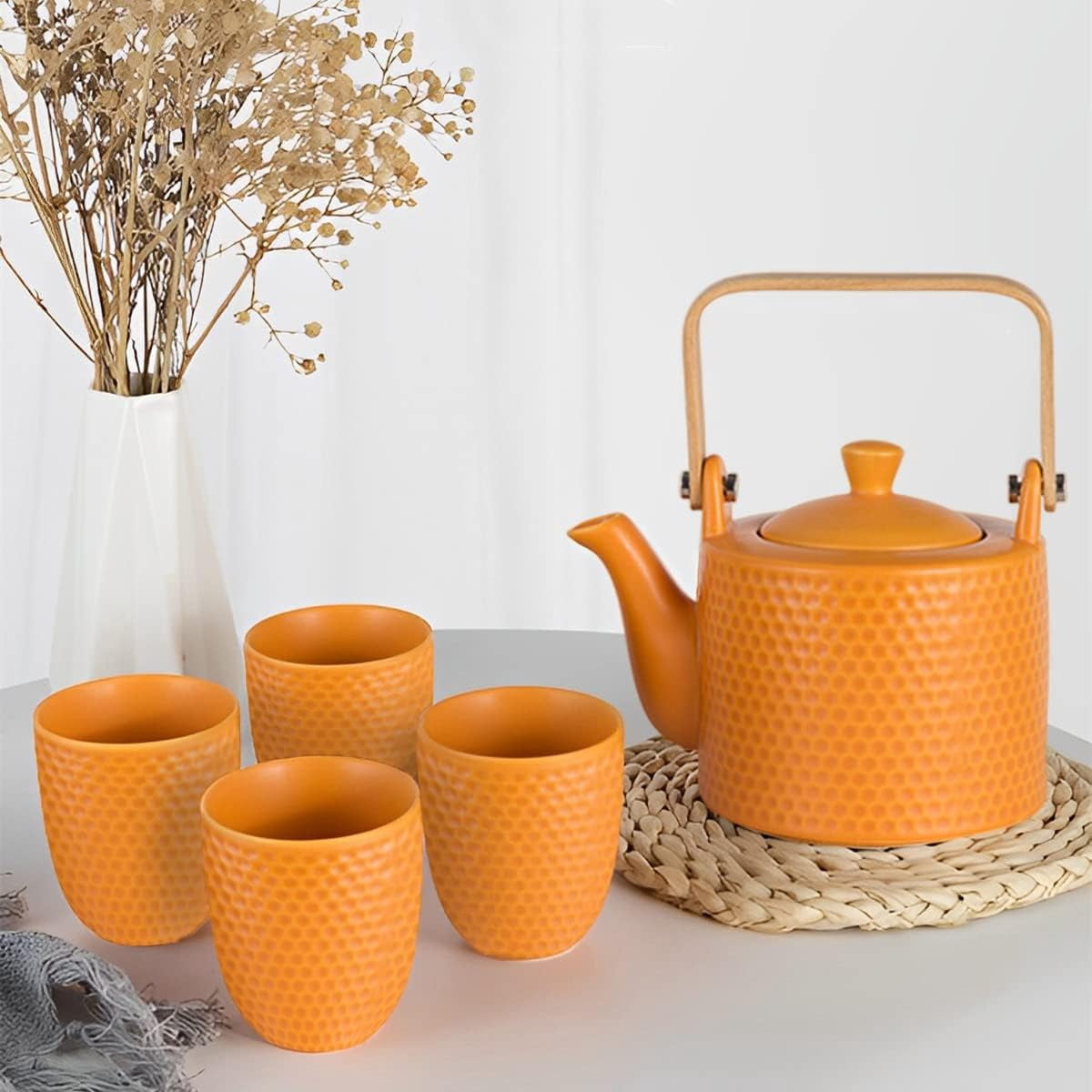 ShengRui Japanese Tea Set, White Asian Ceramic Porcelain Tea Sets with ...