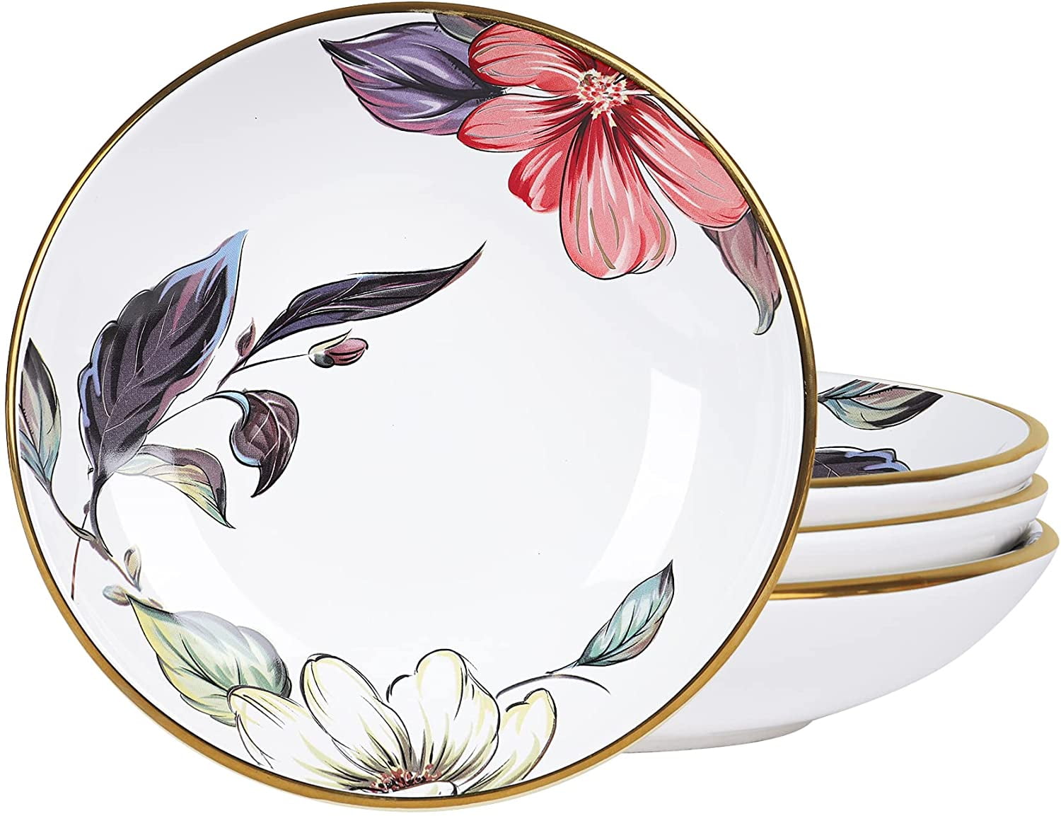 ShengRui Porcelain Pasta Bowls Set of 4, Gold Marble Serving Bowl 16oz ...