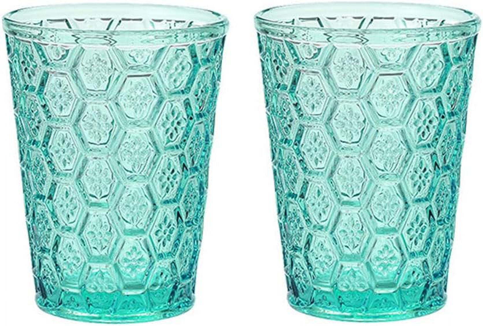 ShengRui Retro Embossed Glass Tumbler Water Juice Cup, Set of 2-Green-H ...