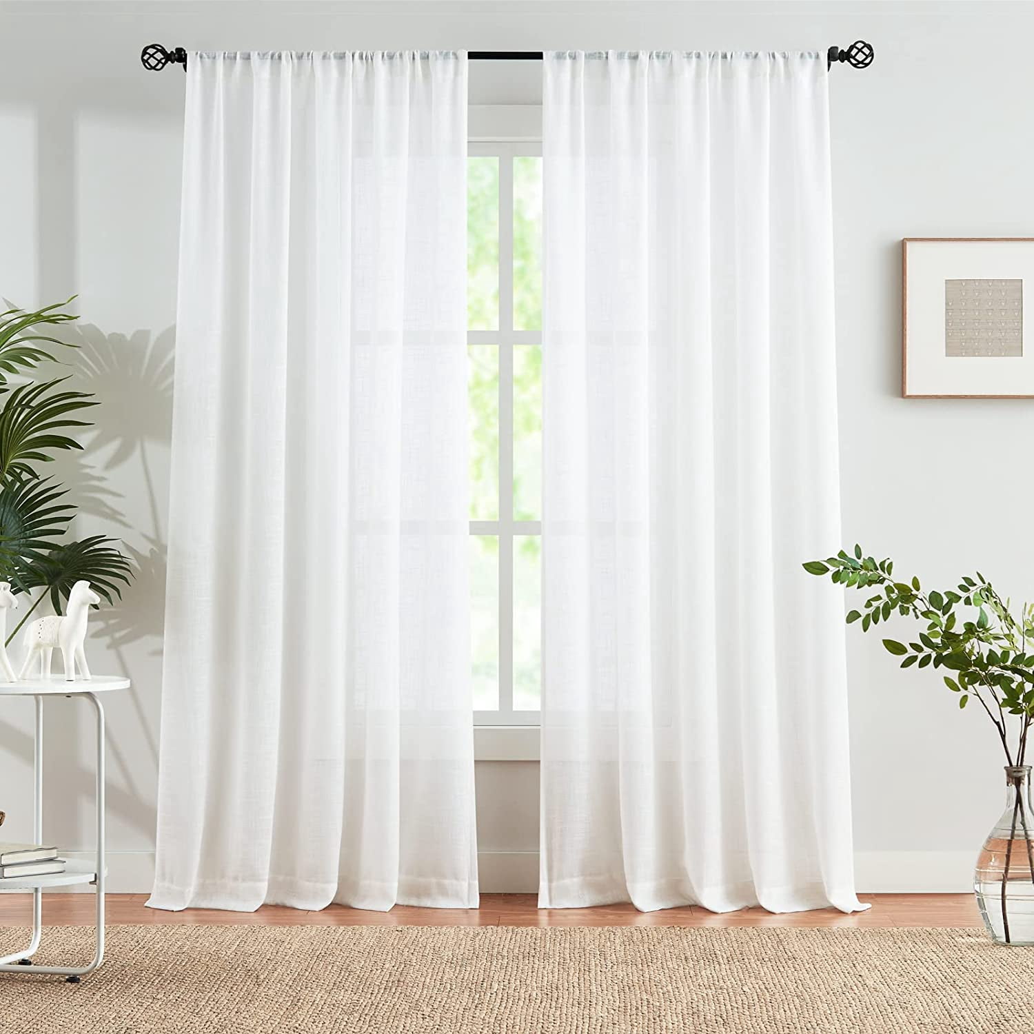 ShengRui Semi Sheer Grey Curtains for Living Room 84 inch Long Linen ...