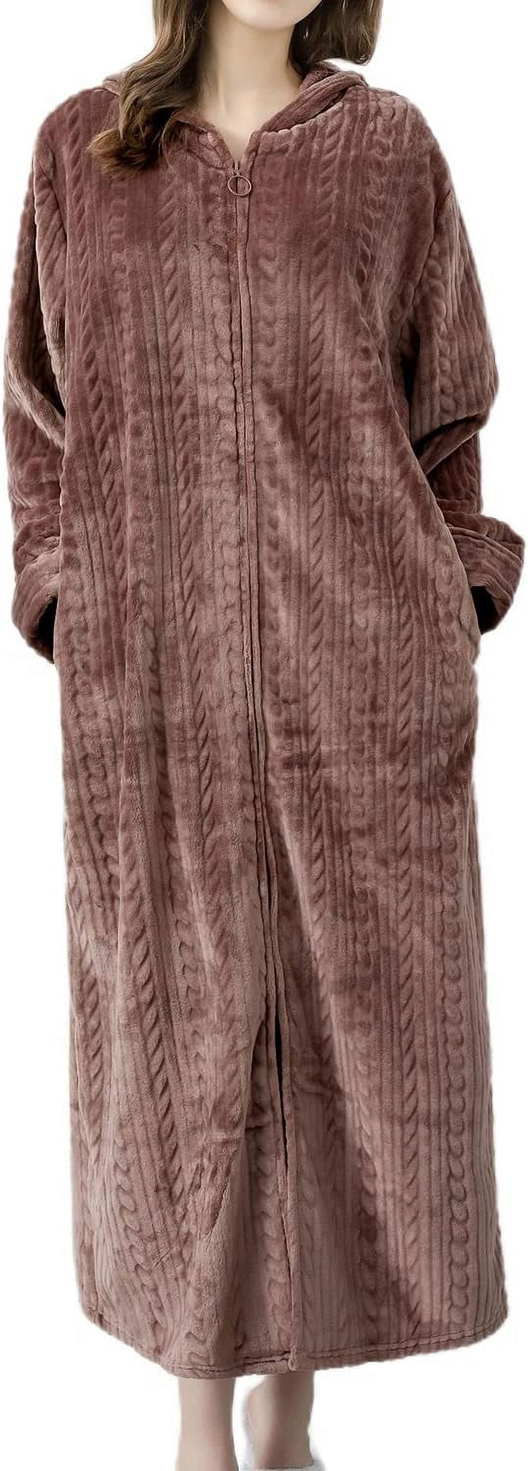 ShengRui Women's Long Sleeve Robe Oversized Long Hooded Fleece Bathrobe ...