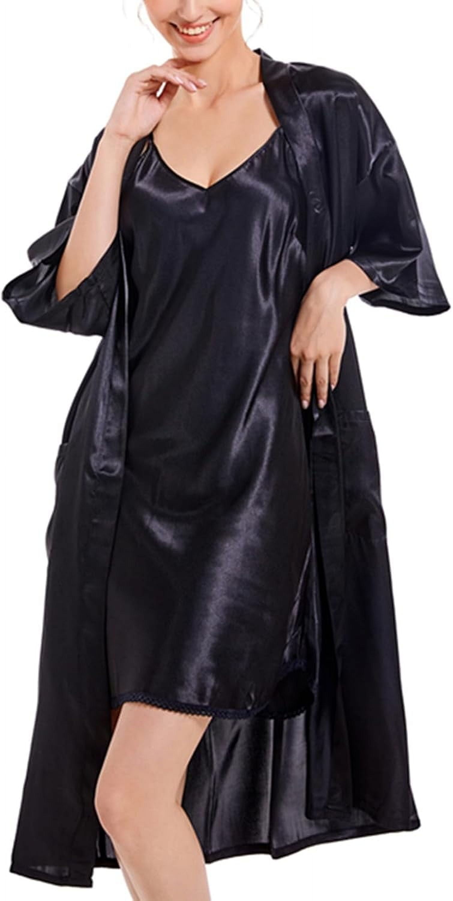 ShengRui Women's Satin Robe Set with Chemise Nightgown Soft Pajamas ...