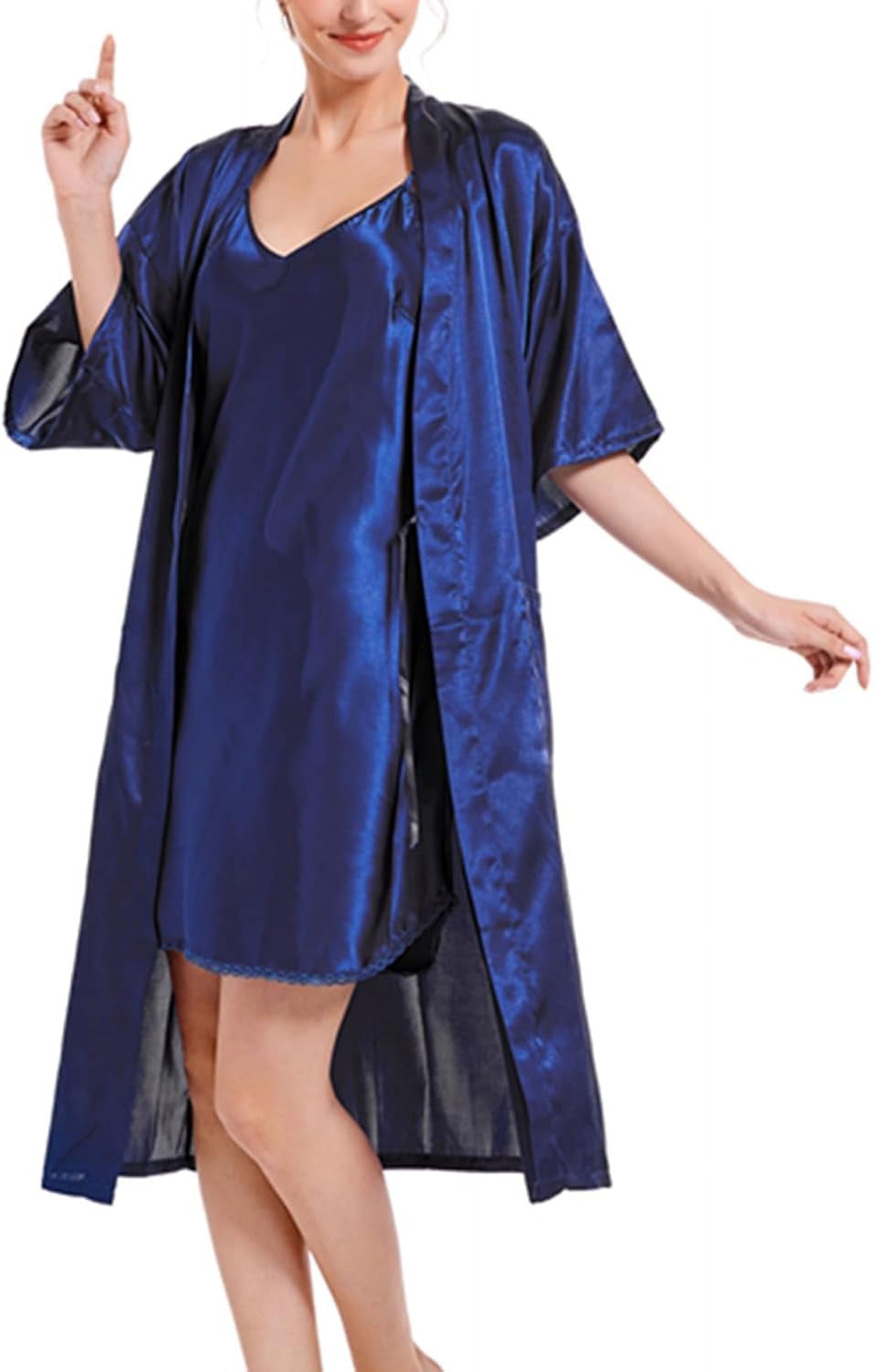 ShengRui Women's Satin Robe Set with Chemise Nightgown Soft Pajamas ...