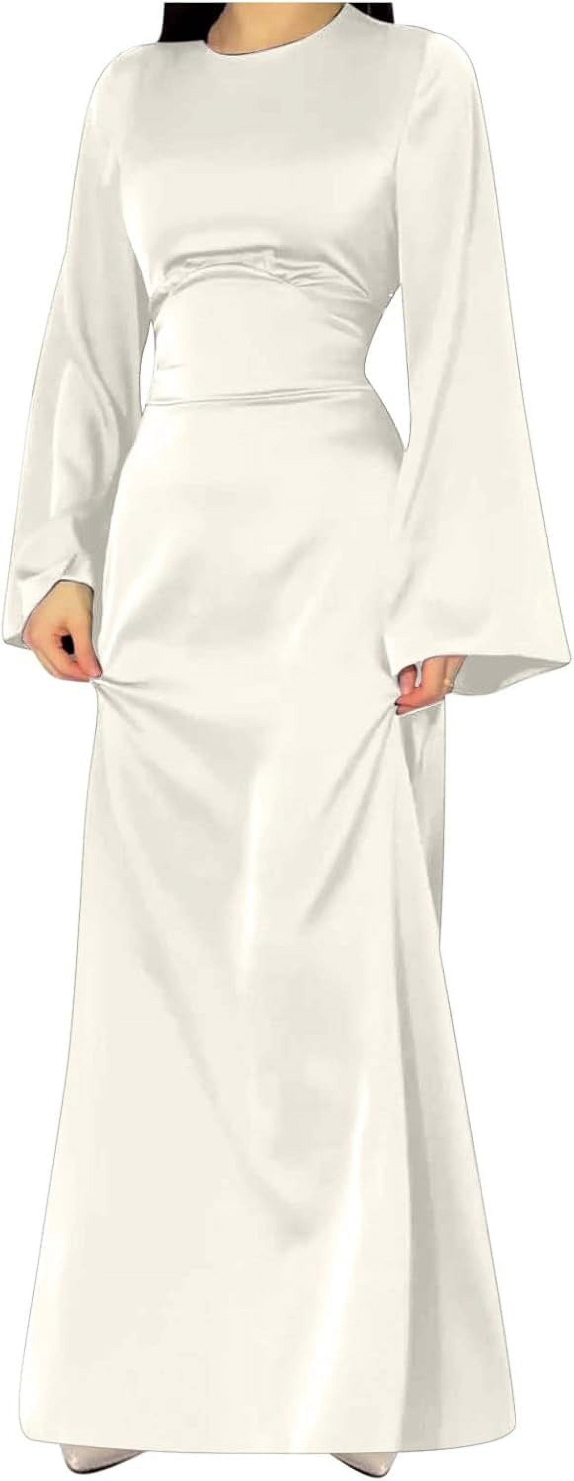 ShengRui Womens Elegant Satin Party Dress Bell Long Sleeve Cocktail ...