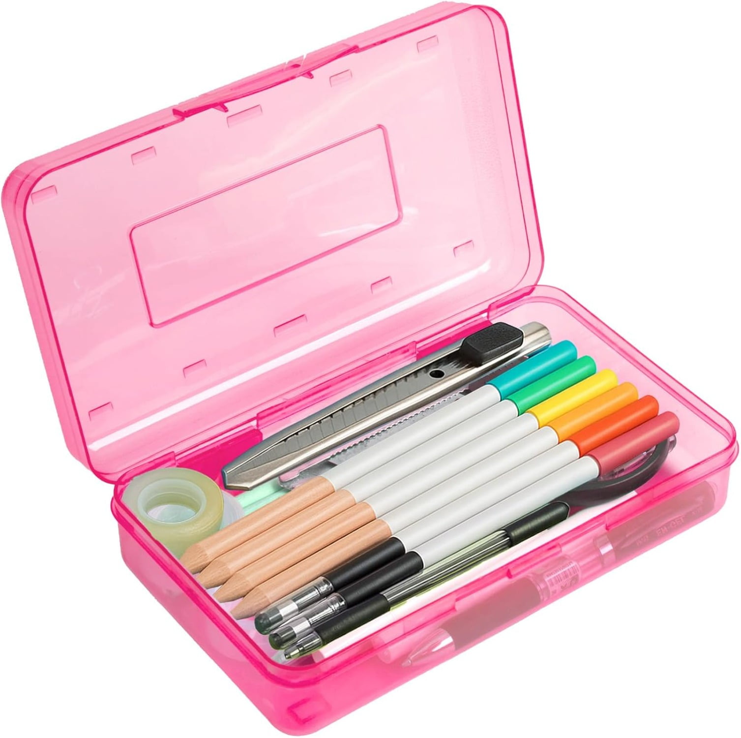 ShengVisions Crystal Clear Pink Pencil Box – Heavy-Duty Plastic ...