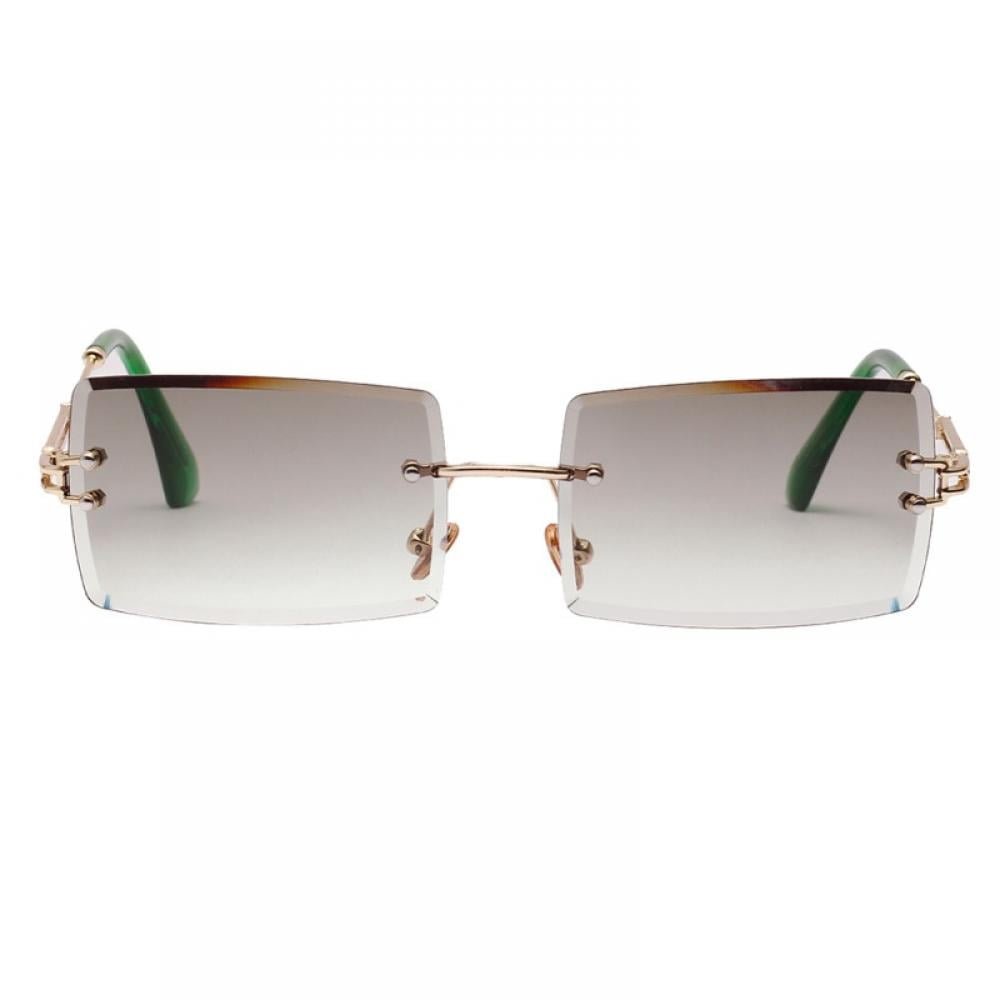 Shengshi Rimless Rectangle Sunglasses Tinted Frameless Eyewear Vintage ...