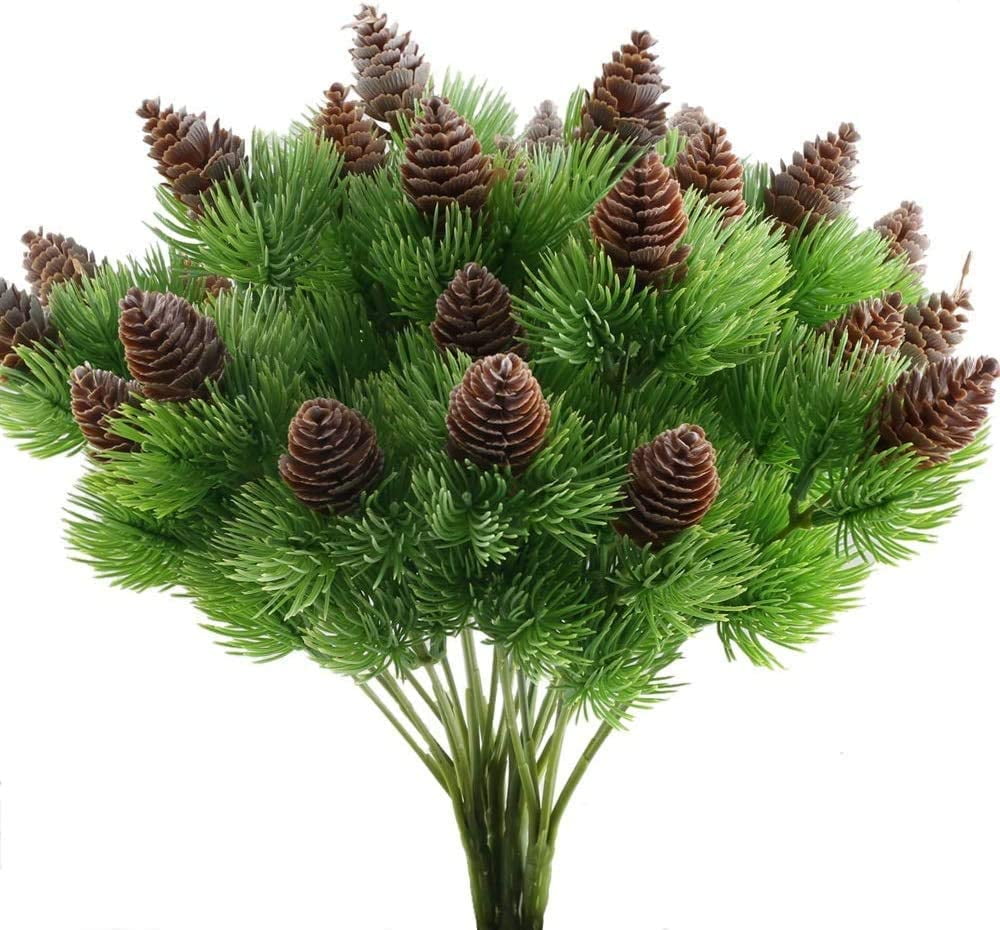 Shenmeida 2 Bouquets Fake Cedar Pine Branches with Artificial Pine ...
