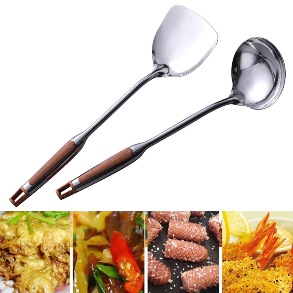 Shenmeida 2Pcs Stainless Steel Wok Utensil Set with Wooden Handle, Fry ...