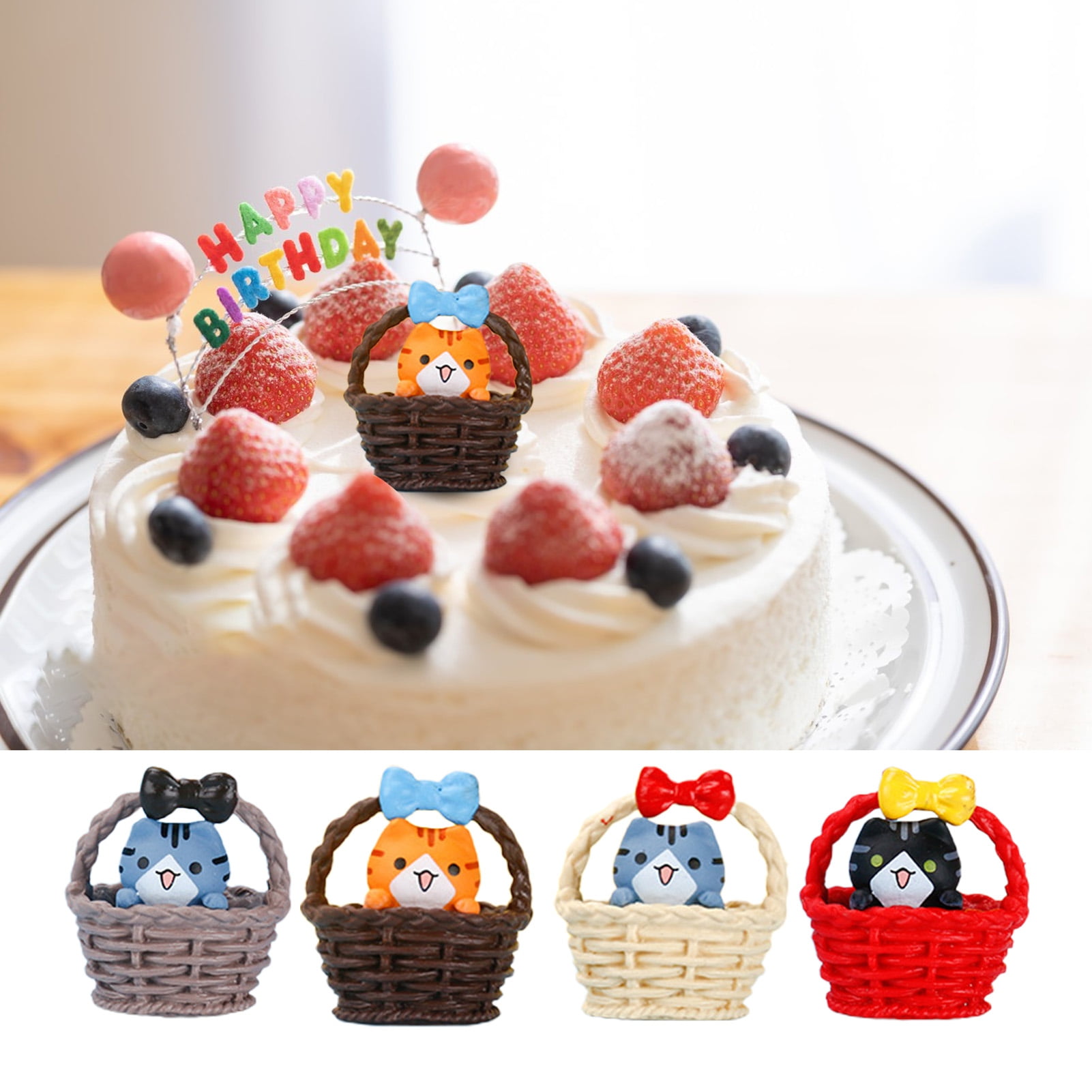 Shenmeida 4Pcs Cat Cake Topper Cute Cat Figurines Cat Happy Birthday ...