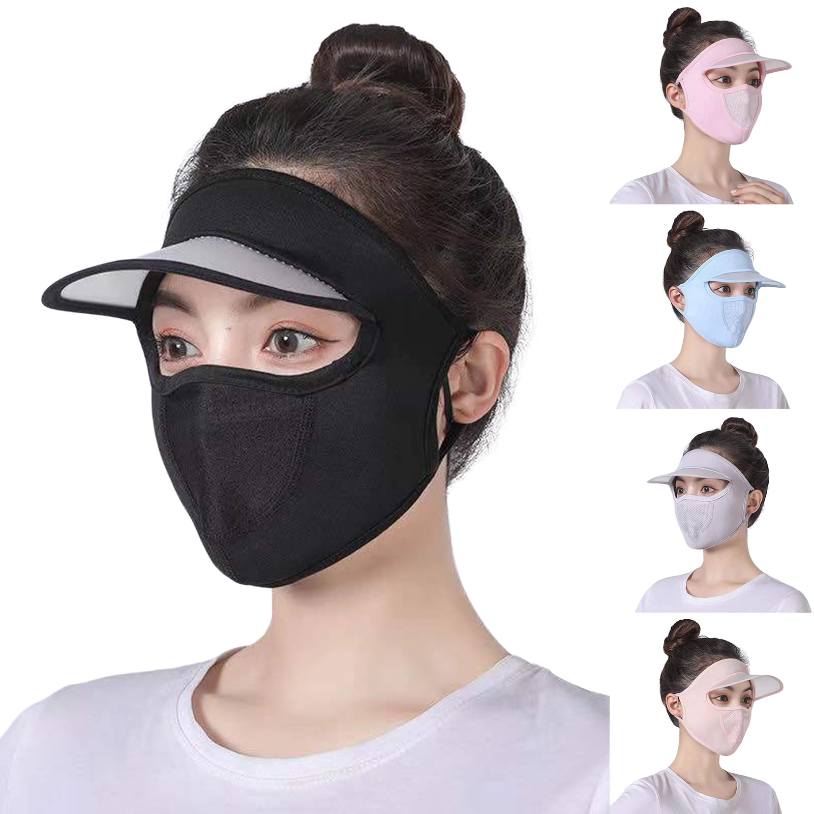 Shenmeida 5PC Wide Brim Face Cover Ice Silk UV Full Face Cover for ...