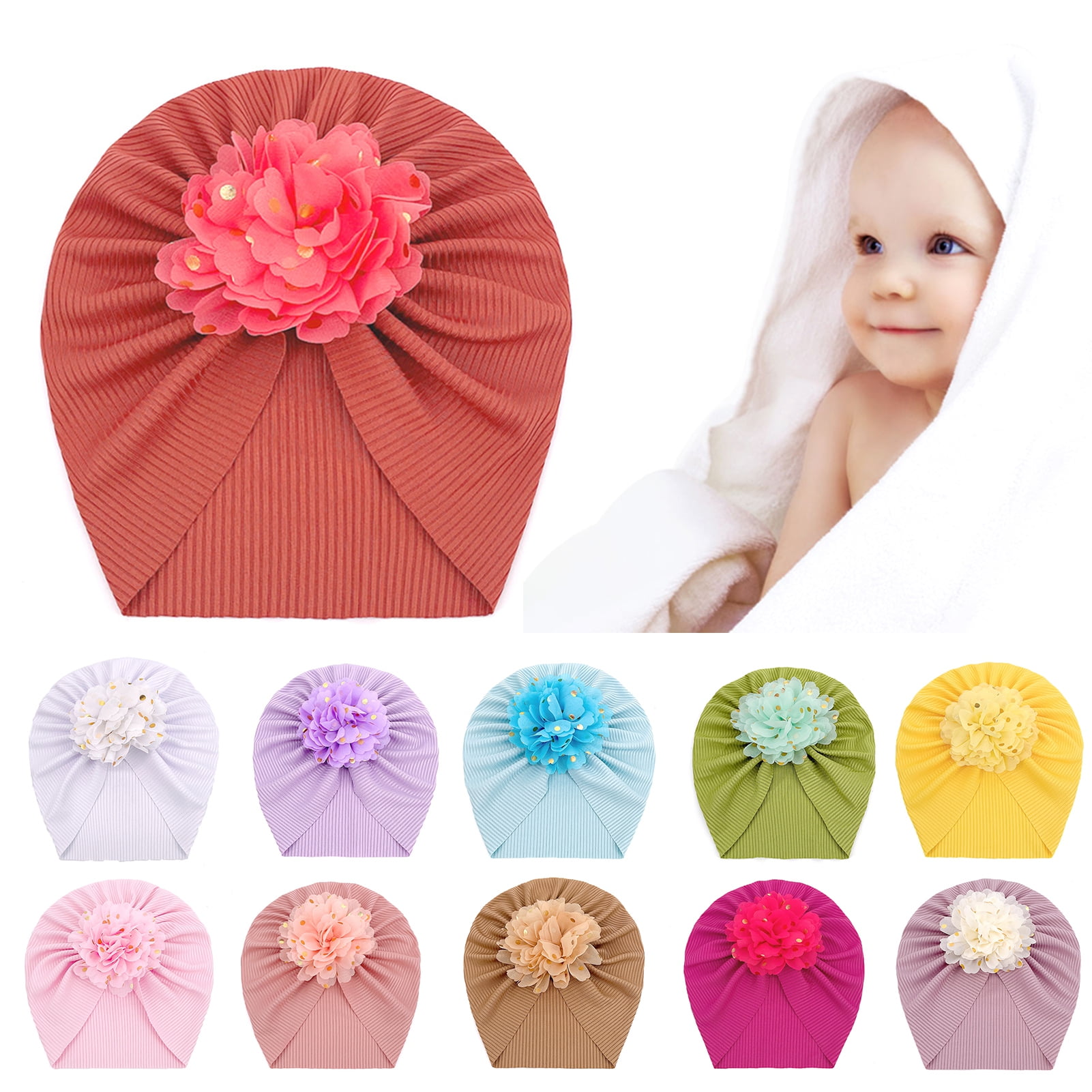 Shenmeida Newborn Baby Girl Threaded Bronzing Flower Hat Cotton Baby ...