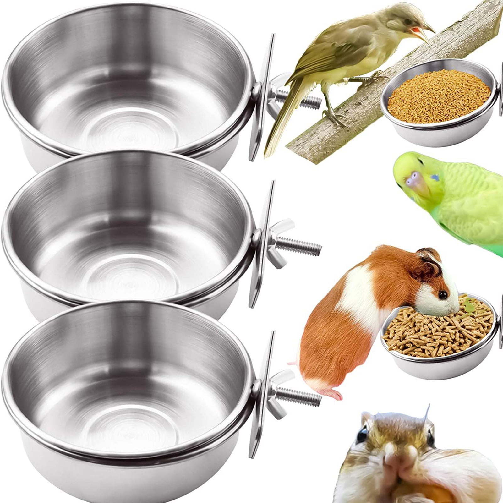 Shenmeida Parrot Feeding Cups Birds Food Dish Stainless Steel Parrot ...