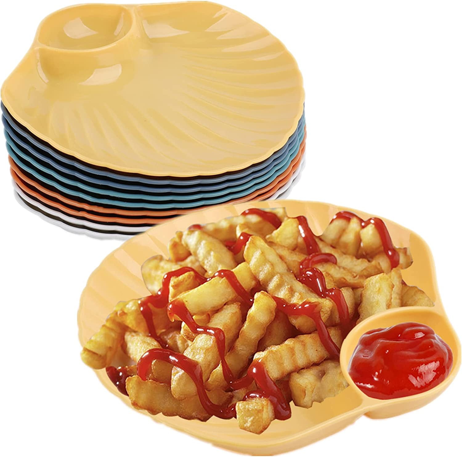 Shenmeida Set of 5 Chips and Dip Plates, Plastic Divided Snack Plate ...