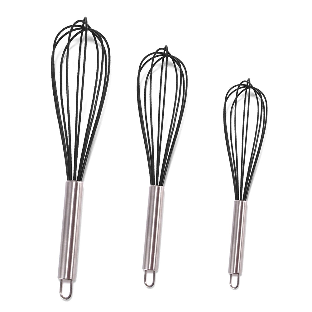 Shenmeida Silicone Whisk, Stainless Steel Wire Whisk Set of 3 -Heat ...