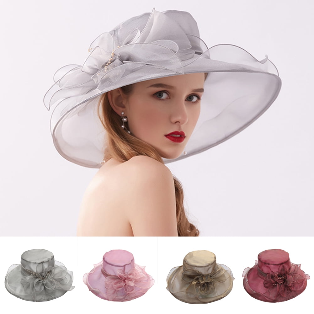 Shenmeida Women Church Cap Mesh Firm Stitching Flower Decor Wide Brim ...