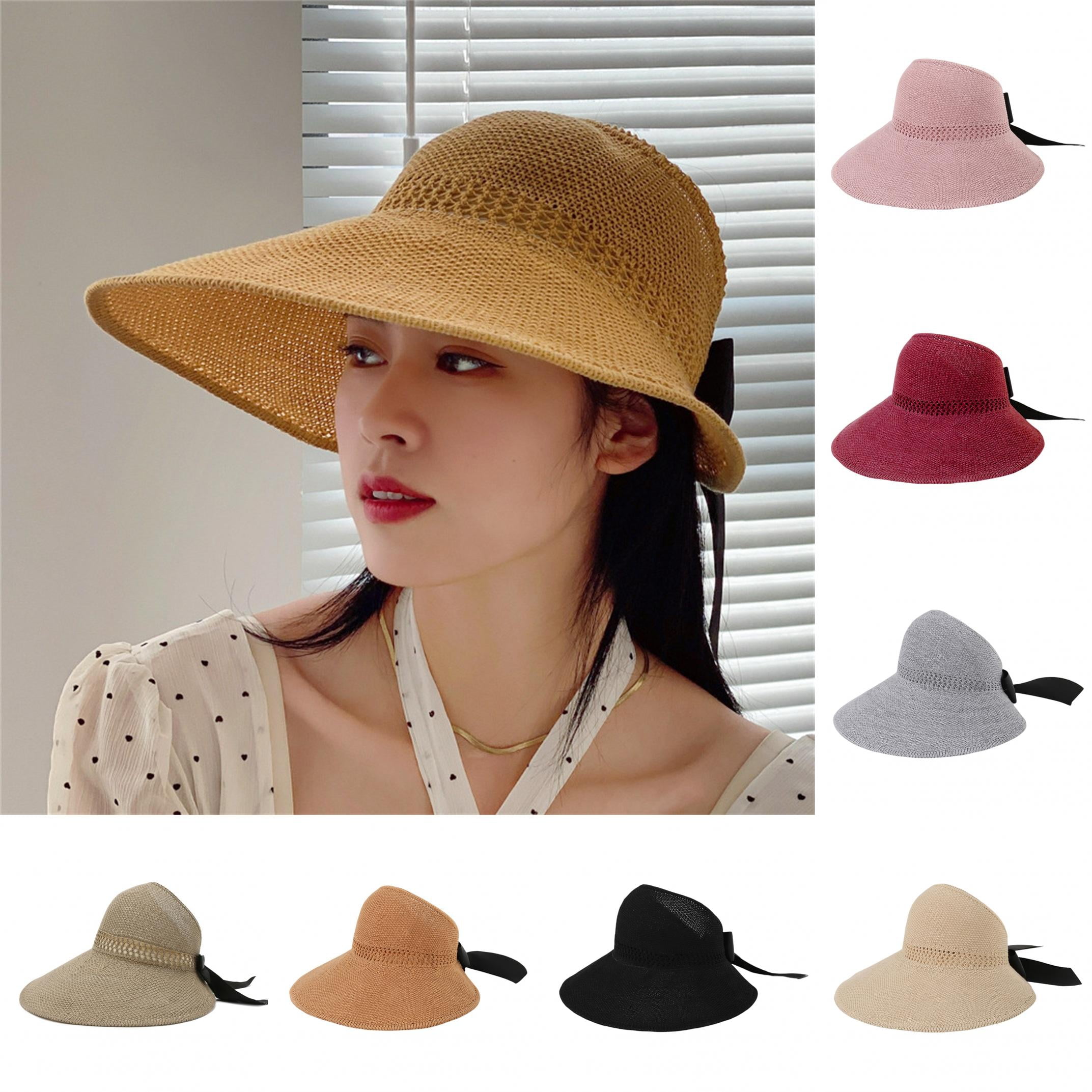 Shenmeida Women Sun Hat Foldable Sun Cap Summer Wide Brim Empty Top Beach Hollow Out Hat ...