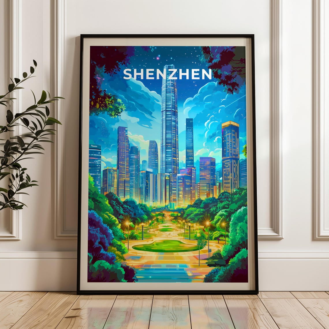 Shenzhen Travel Poster - China Wall Art Print, Cityscape Illustration ...