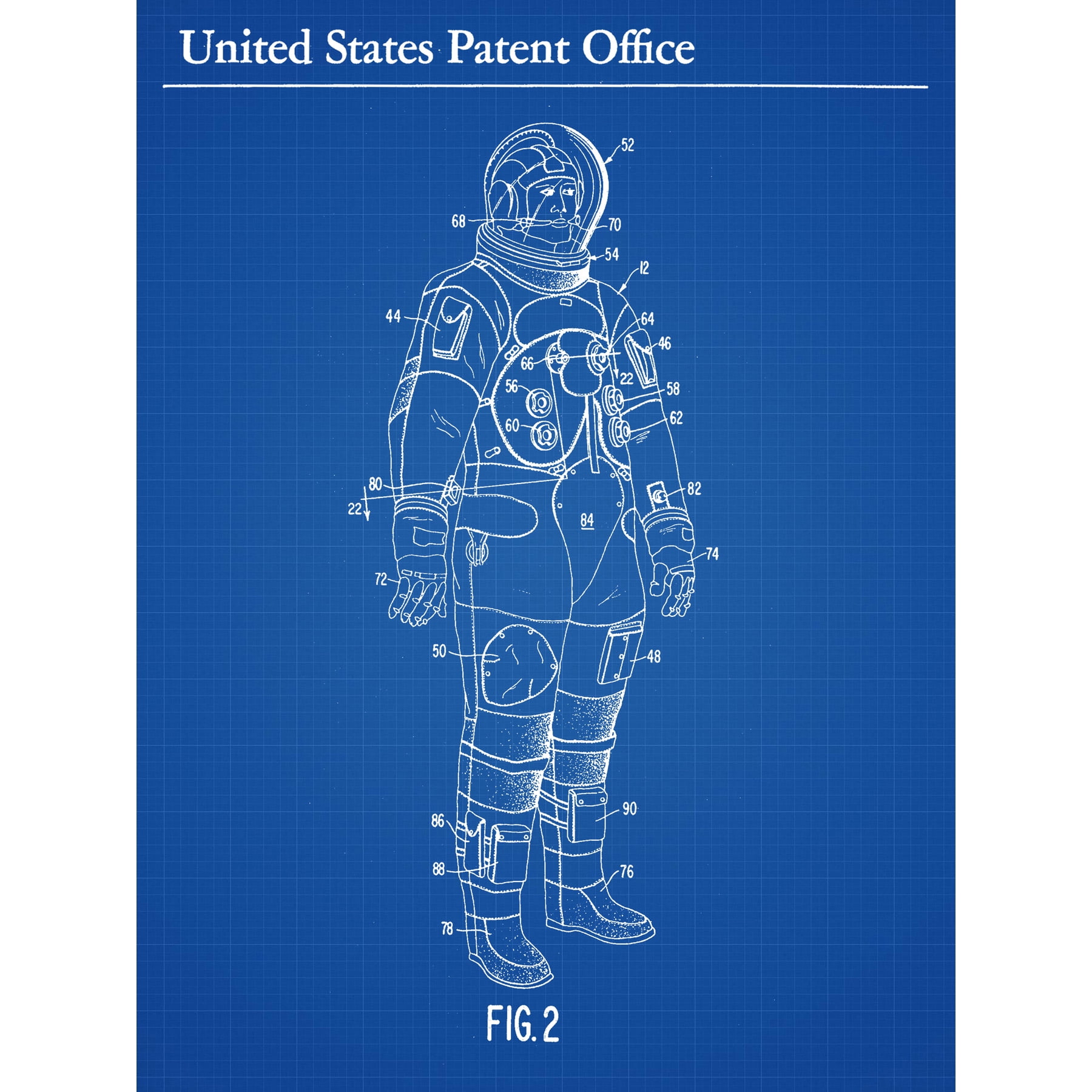Shepard NASA Space Suit Internals 1973 Patent Plan Extra Large XL Wall ...