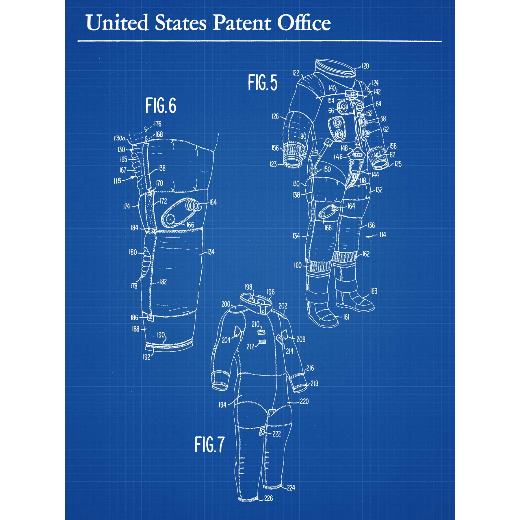 Shepard NASA Space Suit Main Body 1973 Patent Plan Extra Large XL Wall ...