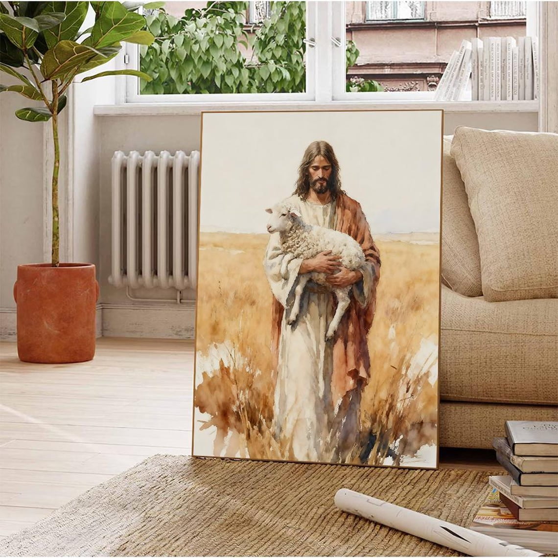 Shepherd And Lamb Art Rustic Farmhouse Decor Home Decor, 16x24 UNFRAMED ...