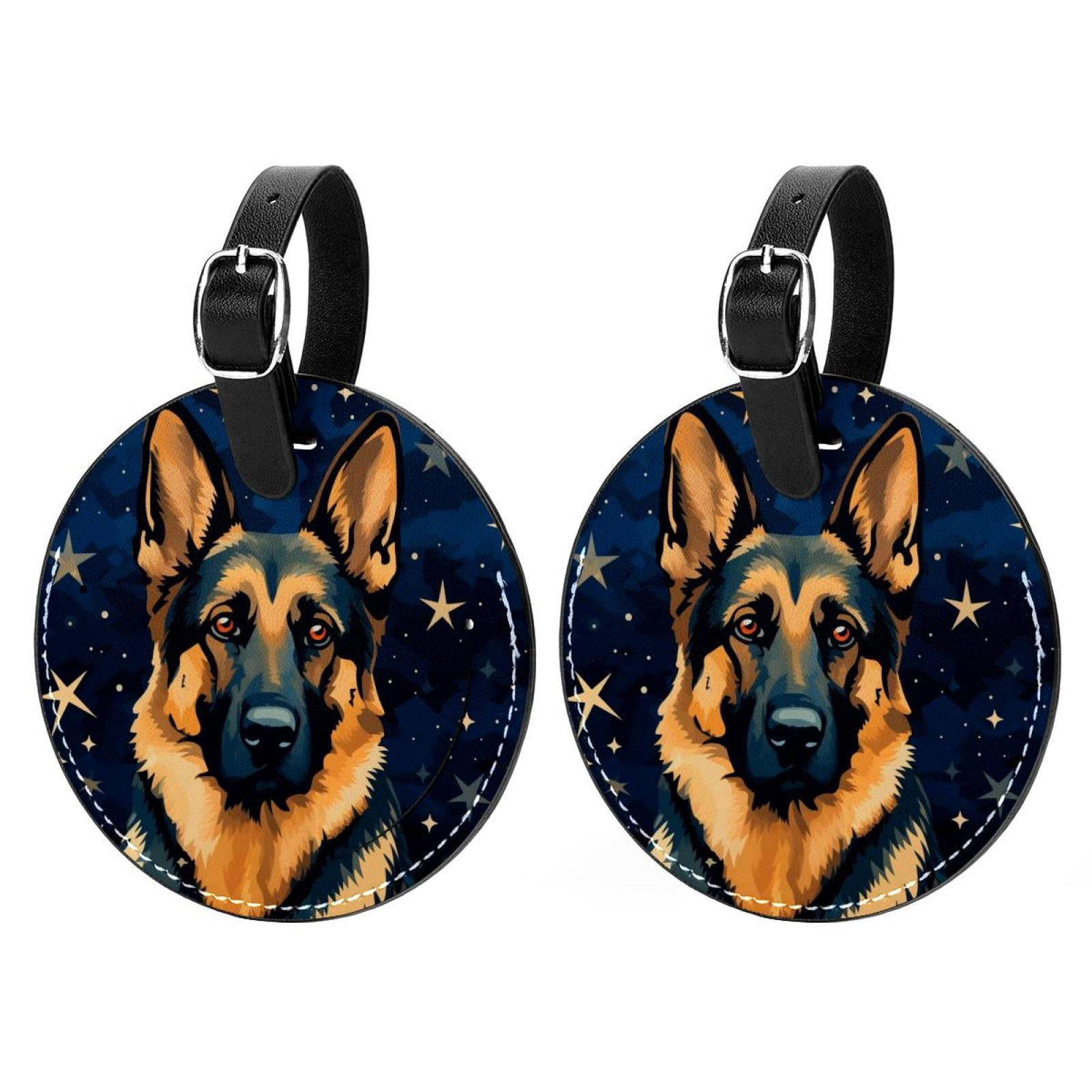 Shepherd Dog 2Pcs PU Leather Round Luggage Tags with Privacy Cover and ...