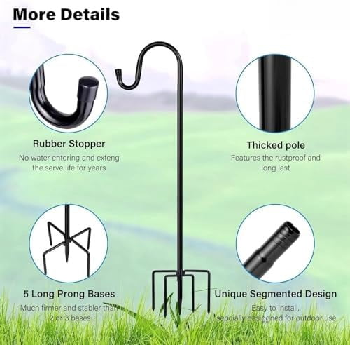 Shepherd Hooks - 2 Pack 46 Inch Bird Feeder Pole with 5 Prongs Base for ...