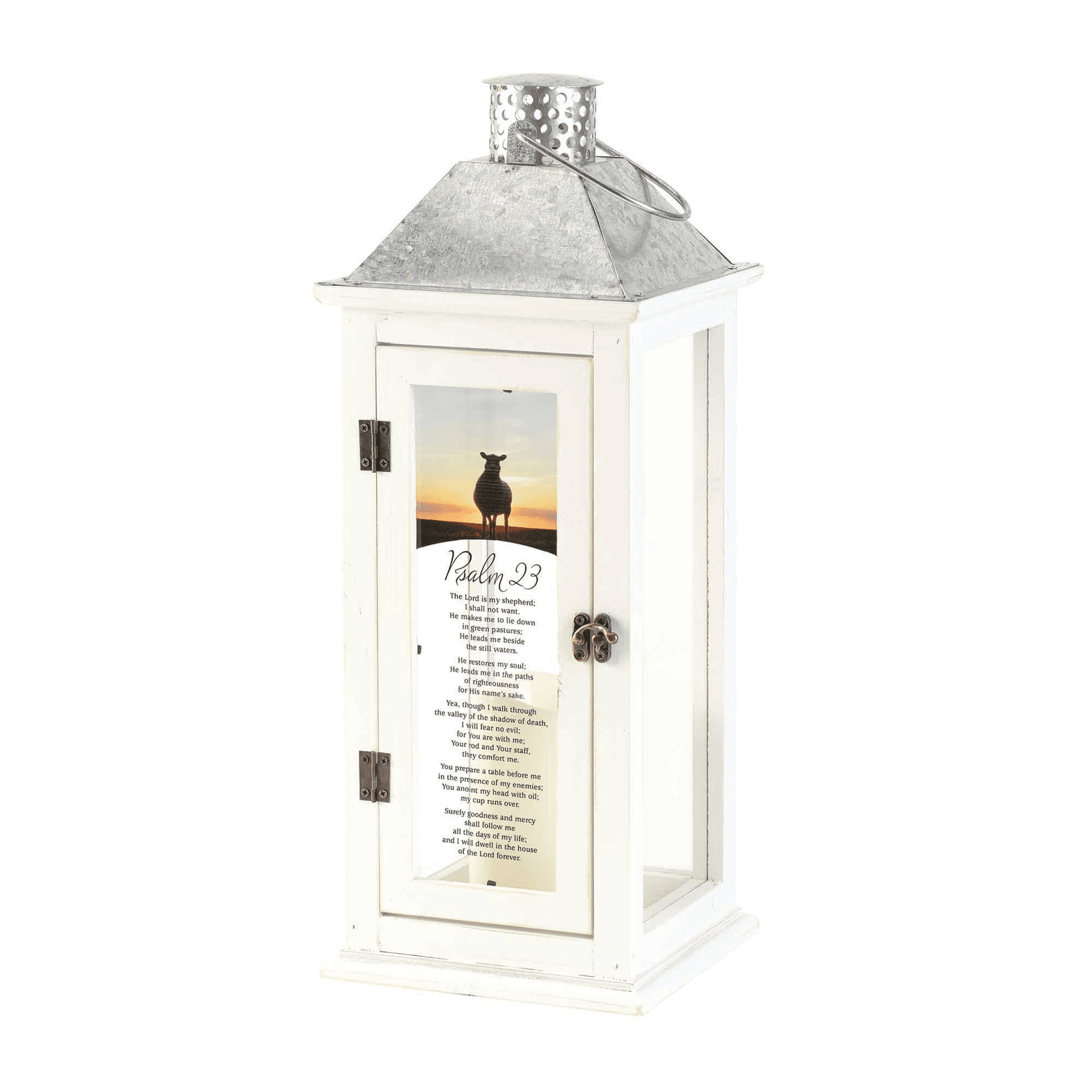 Shepherd Scripture Classic White 17 inch Wood and Glass Candle Lantern ...