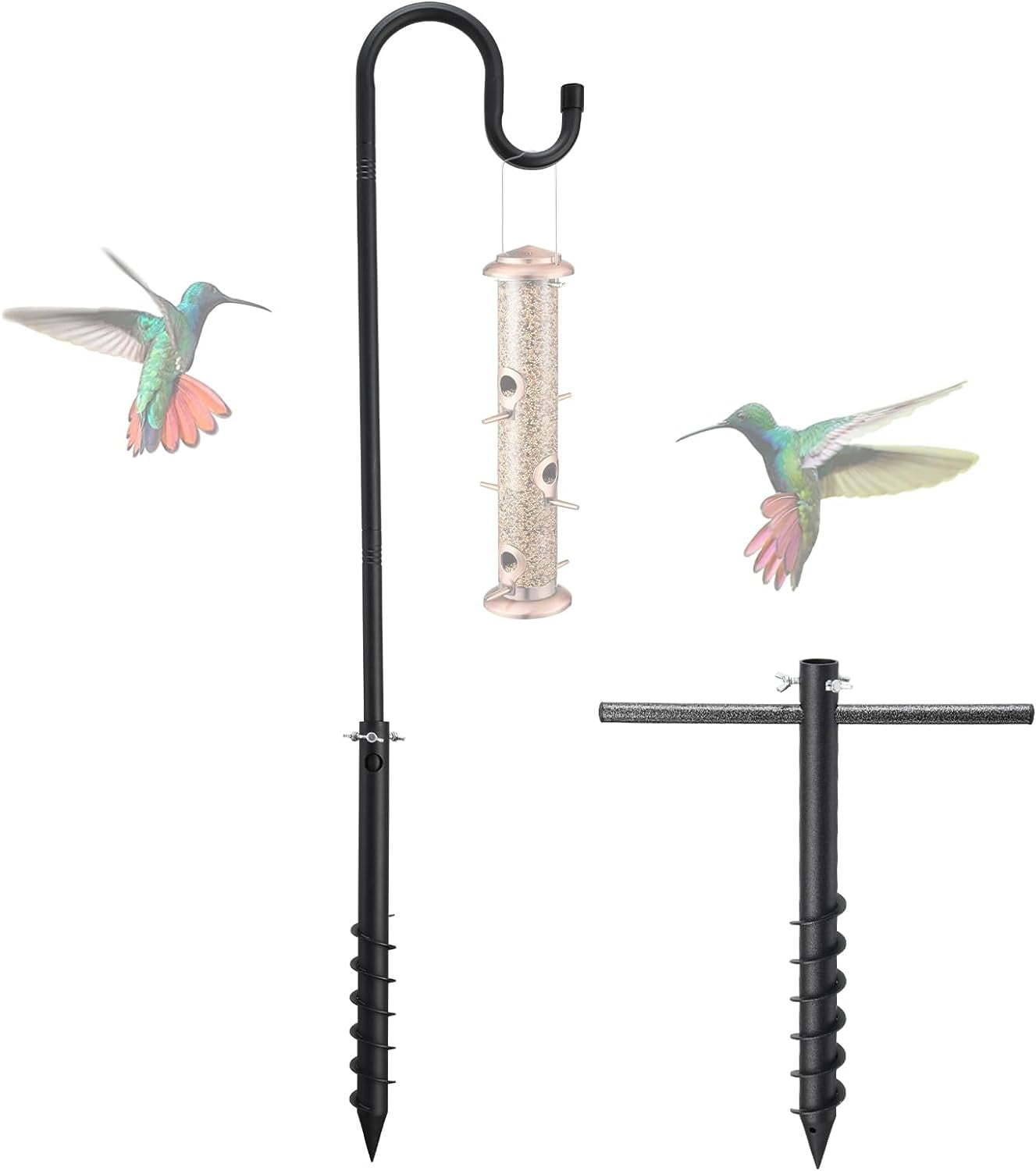 Shepherds Hook Bird Feeder Pole with Ground Anchor, 46 Inch Adjustable ...