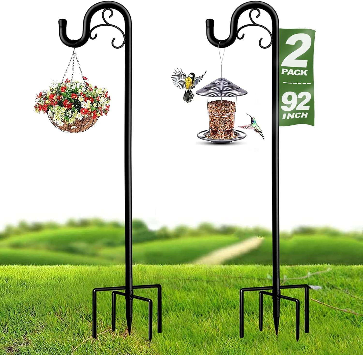 Shepherds Hook for Bird Feeders for Outside, 92 Inch Adjustable Shepards Hooks for Outdoor (2pcs ...