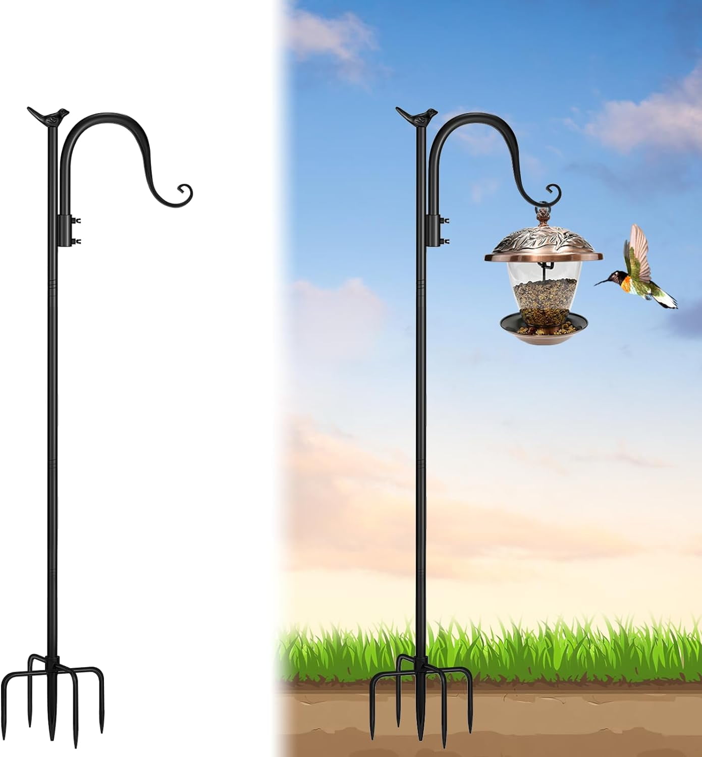 Shepherds Hooks for Outdoor, 80 Inch 1 Pack Adjustable Bird Feeder Pole ...
