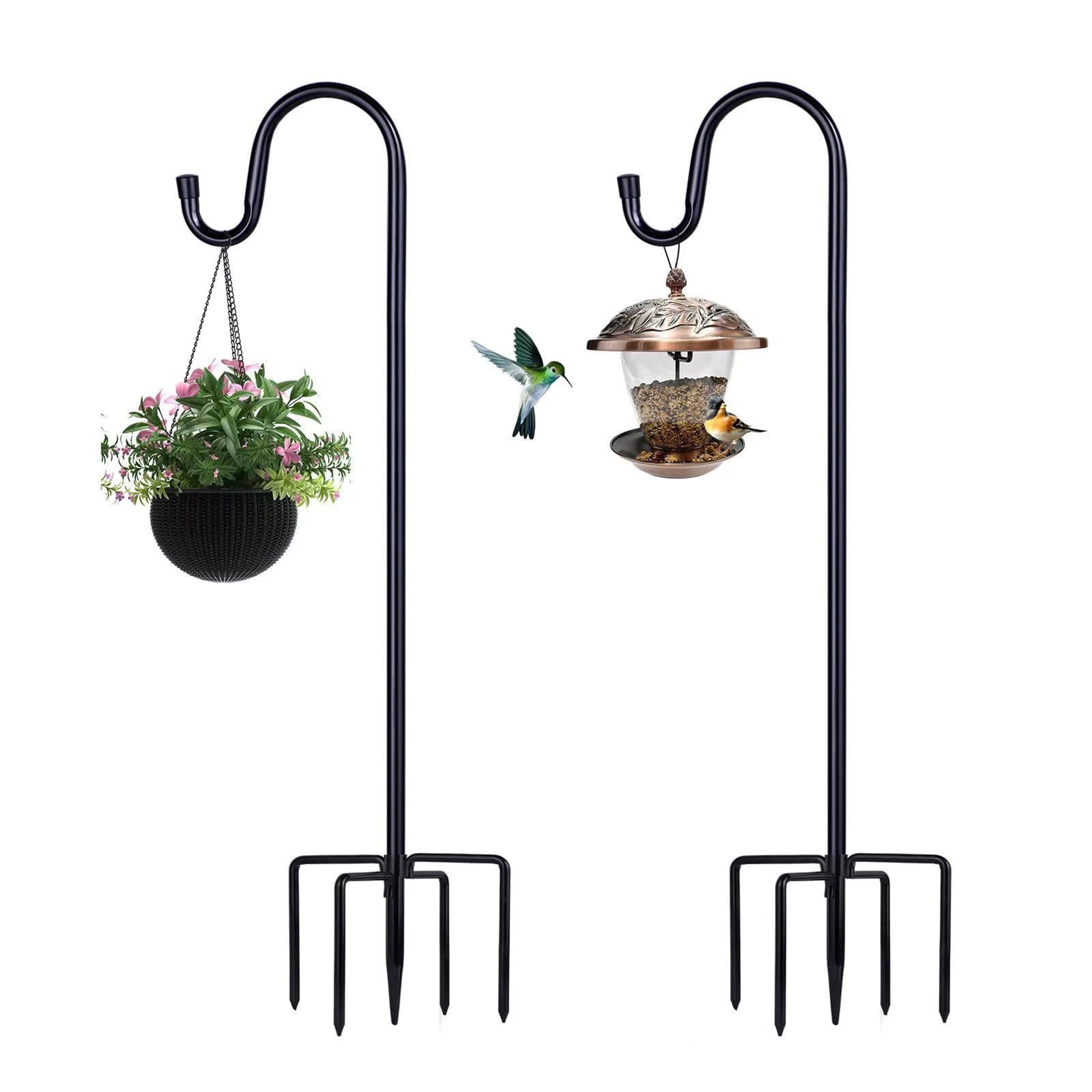 Shepherds Hooks for Outdoor, Bird Feeder Pole with 5 Base Prongs ...