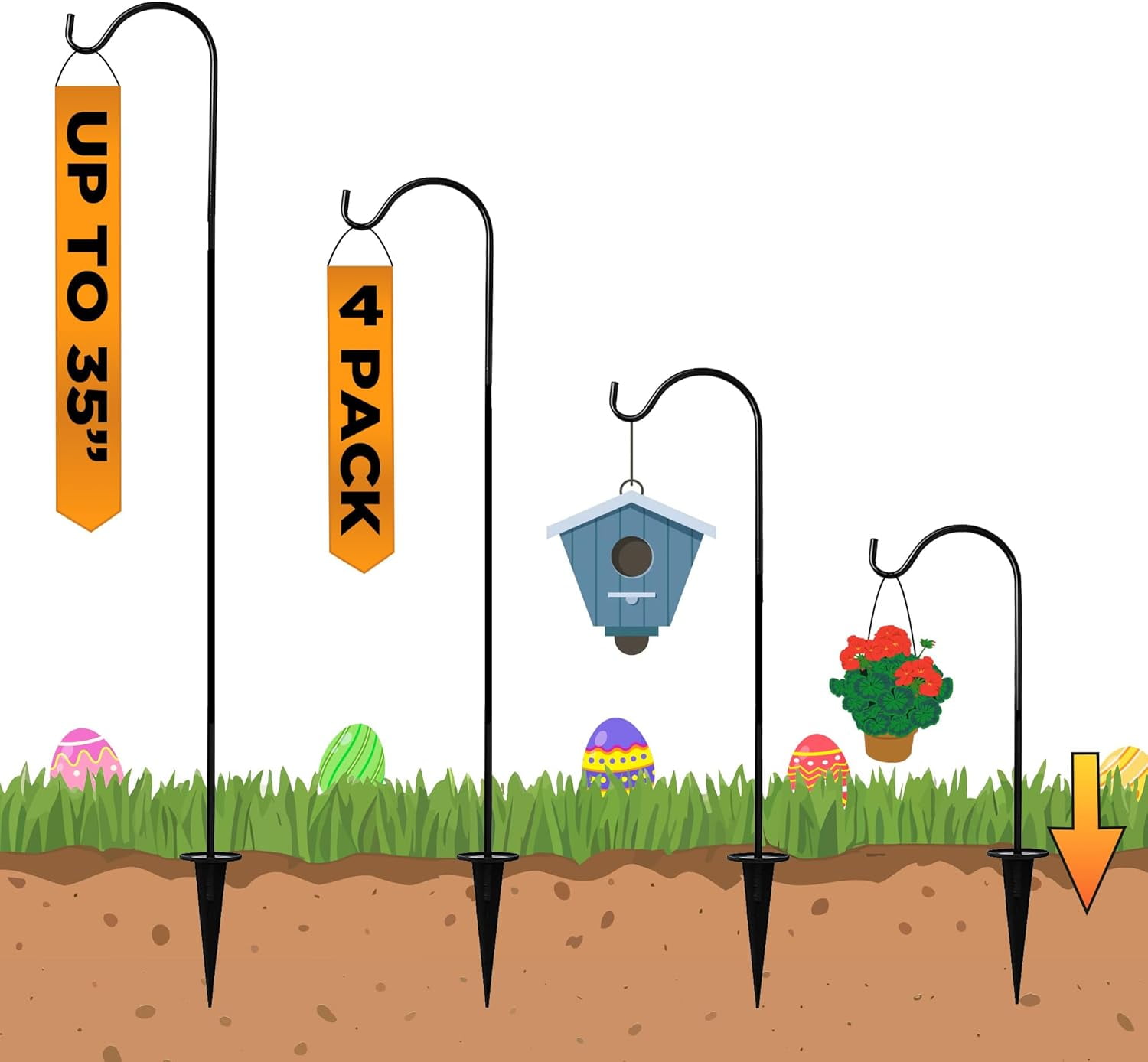 Shepherds Hooks for Outdoor - Set of 4 Adjustable Garden Poles for Bird ...