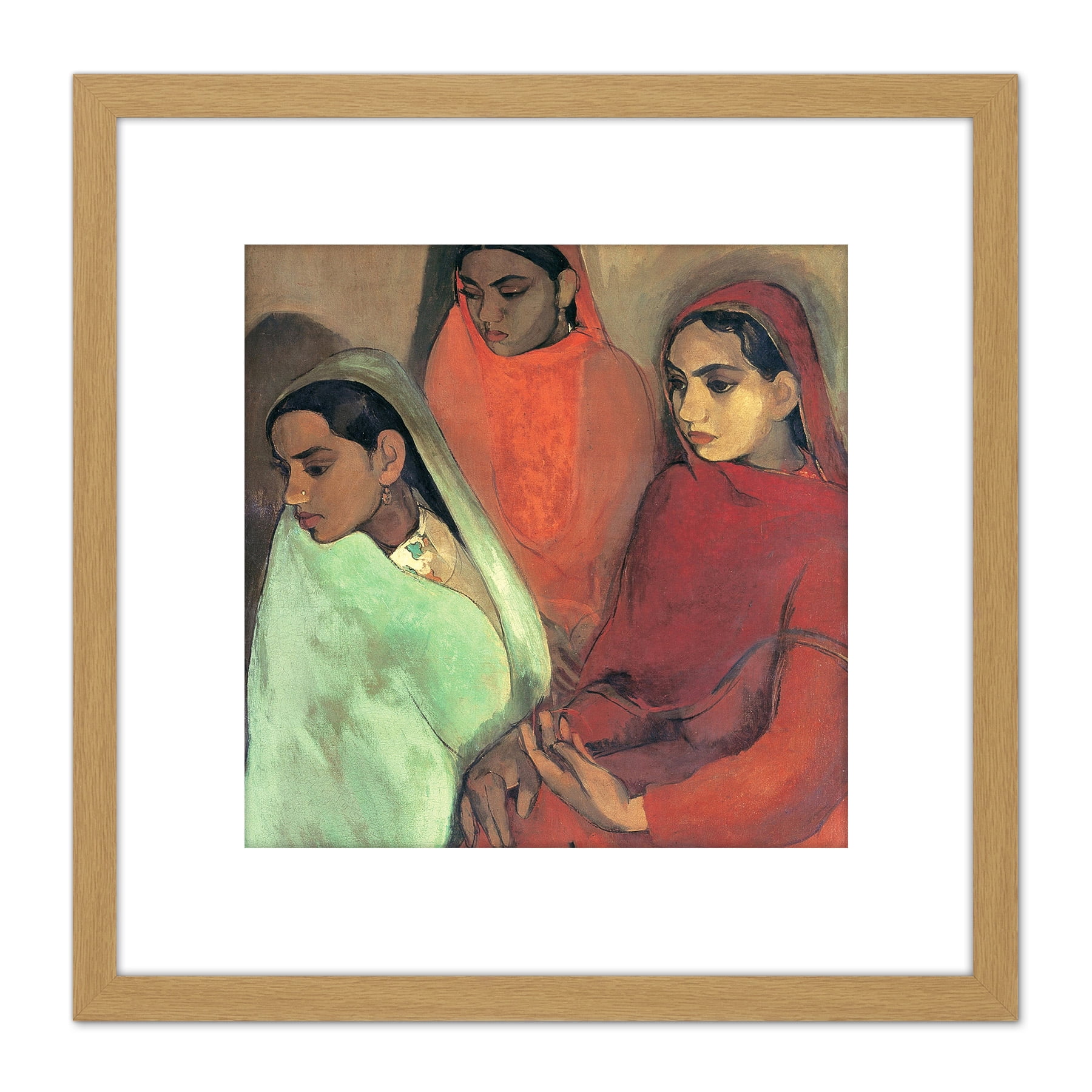 Sher-gil Group Three Girls Painting 8X8 Inch Square Wooden Framed Wall ...