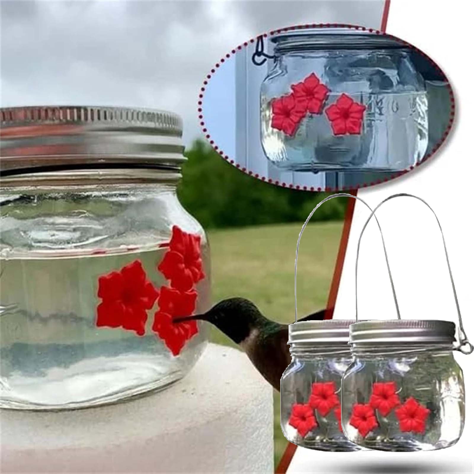 Sherem Mason Jar Hummingbird Feeder, Hanging Mason Jar Bird Feeder ...